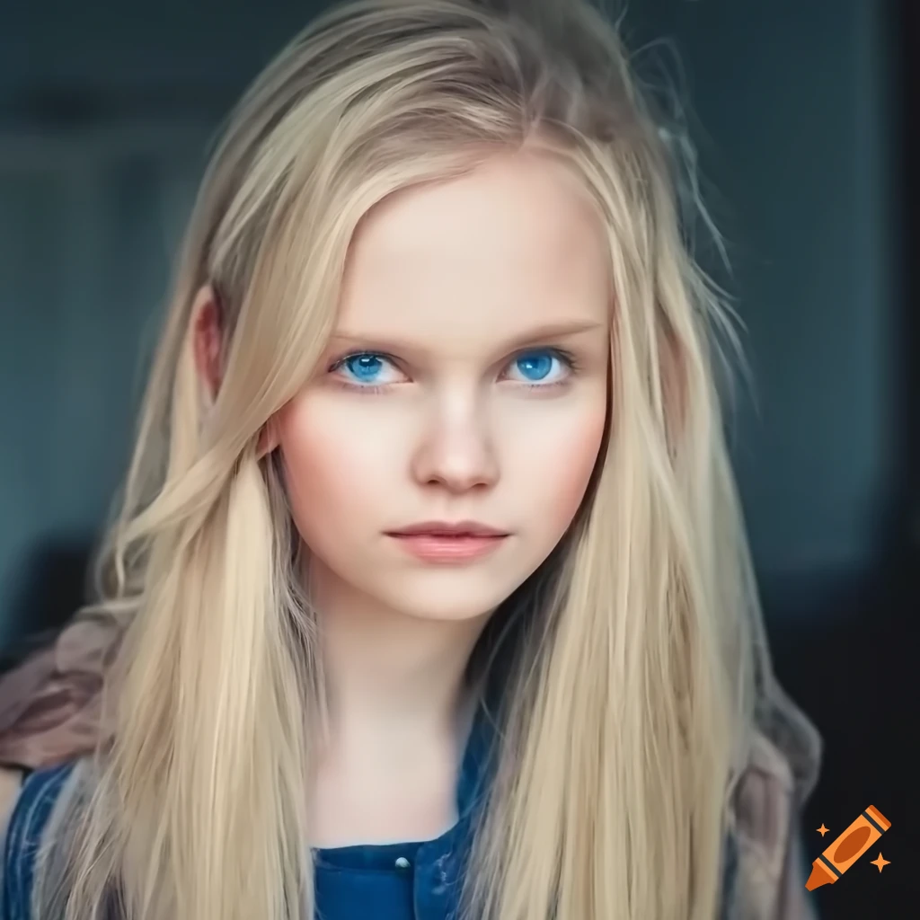 Swedish Girl With Blue Eyes And Platinum Blonde Hair In Winter Clothes