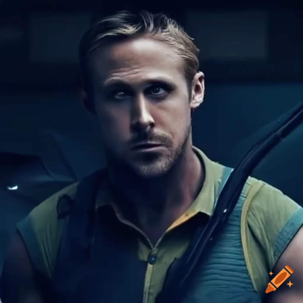 Close-up of ryan gosling in a fighter jet on Craiyon