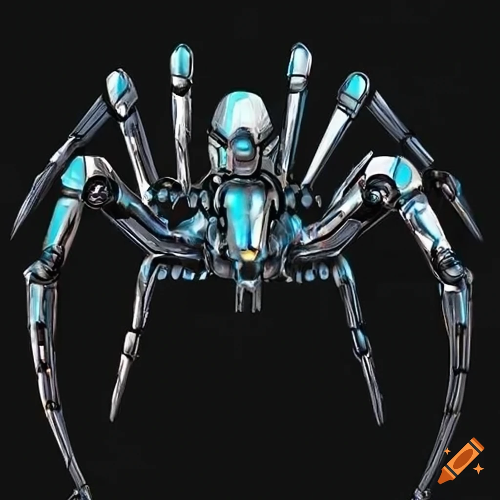 Chrome titan robot spider in a post-apocalyptic setting on Craiyon