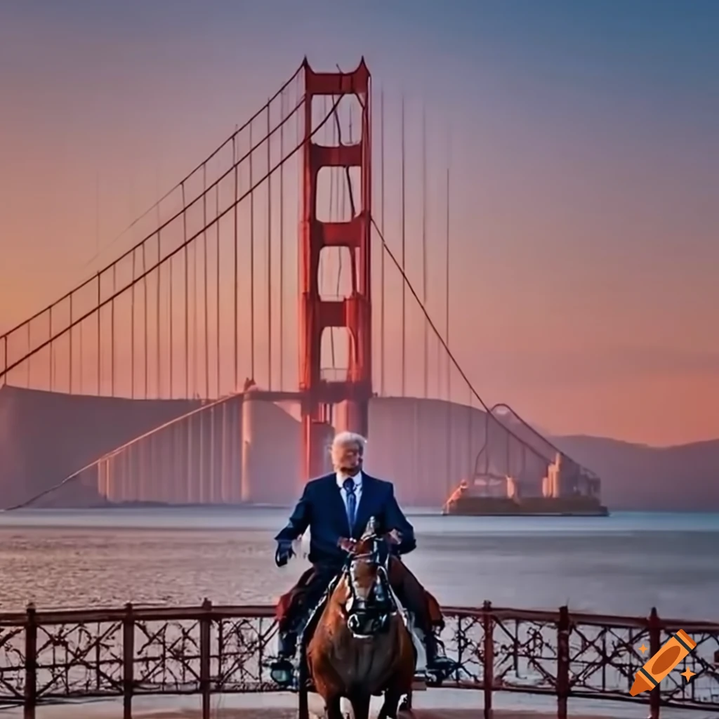 President joe biden on horseback riding on the golden gate bridge on Craiyon