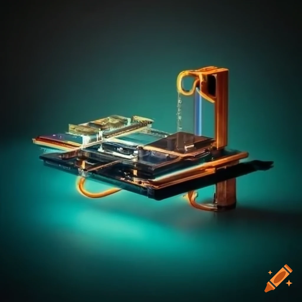 3d printer in action creating a pcb on Craiyon