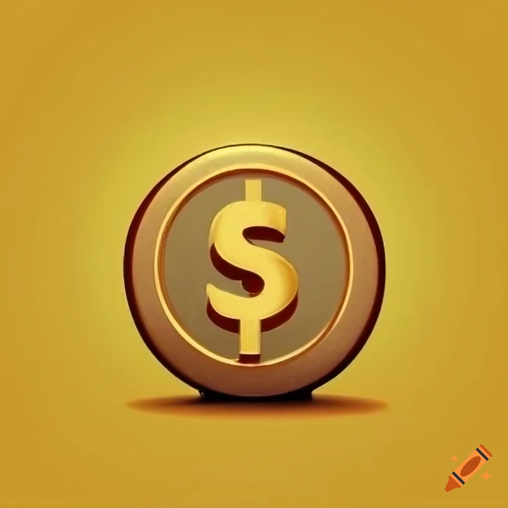 Stylized logo with a small gold coin on a vibrant yellow background on ...