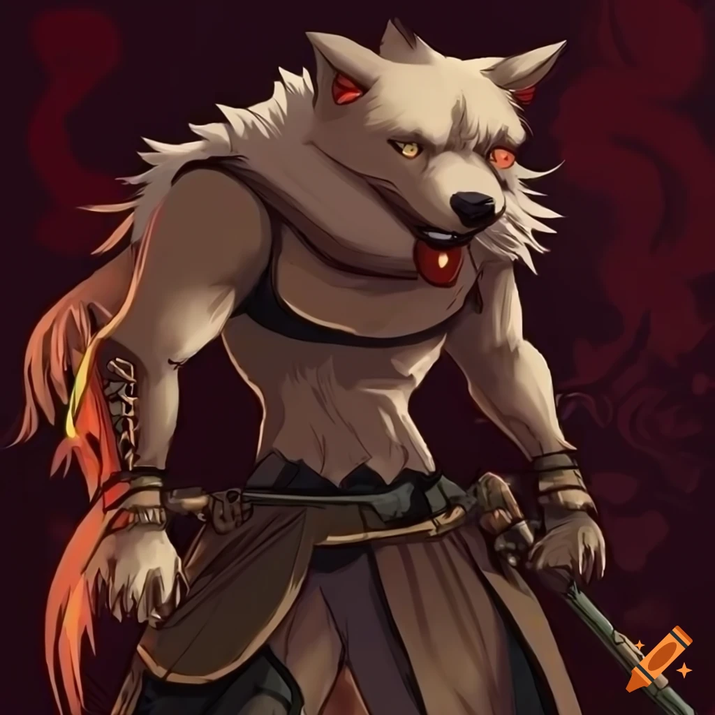 Anime style warrior humanoid dog character on Craiyon