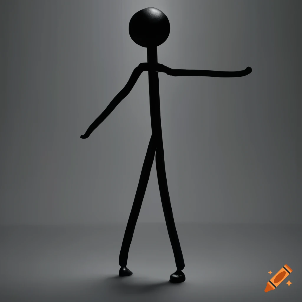 Tall black stick figure on gray background on Craiyon