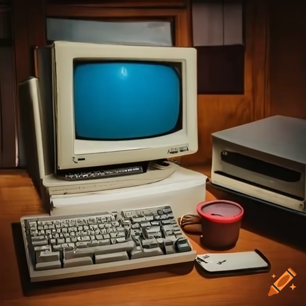 Nostalgic old xp computer with retro monitor on wooden desk on Craiyon