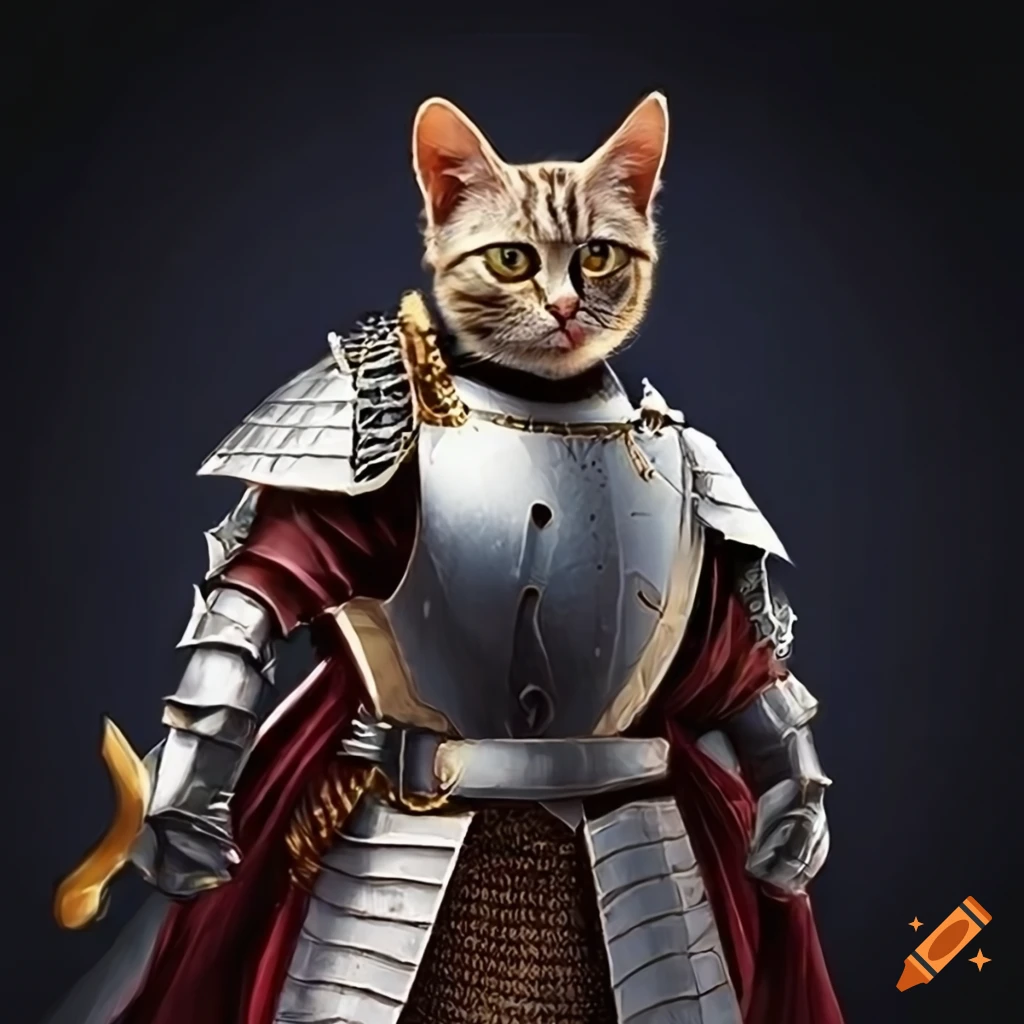 Cat in knight armor on Craiyon