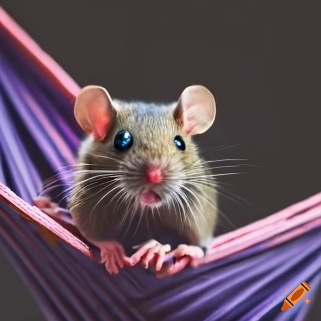 Smiling mouse relaxing in a hammock on Craiyon