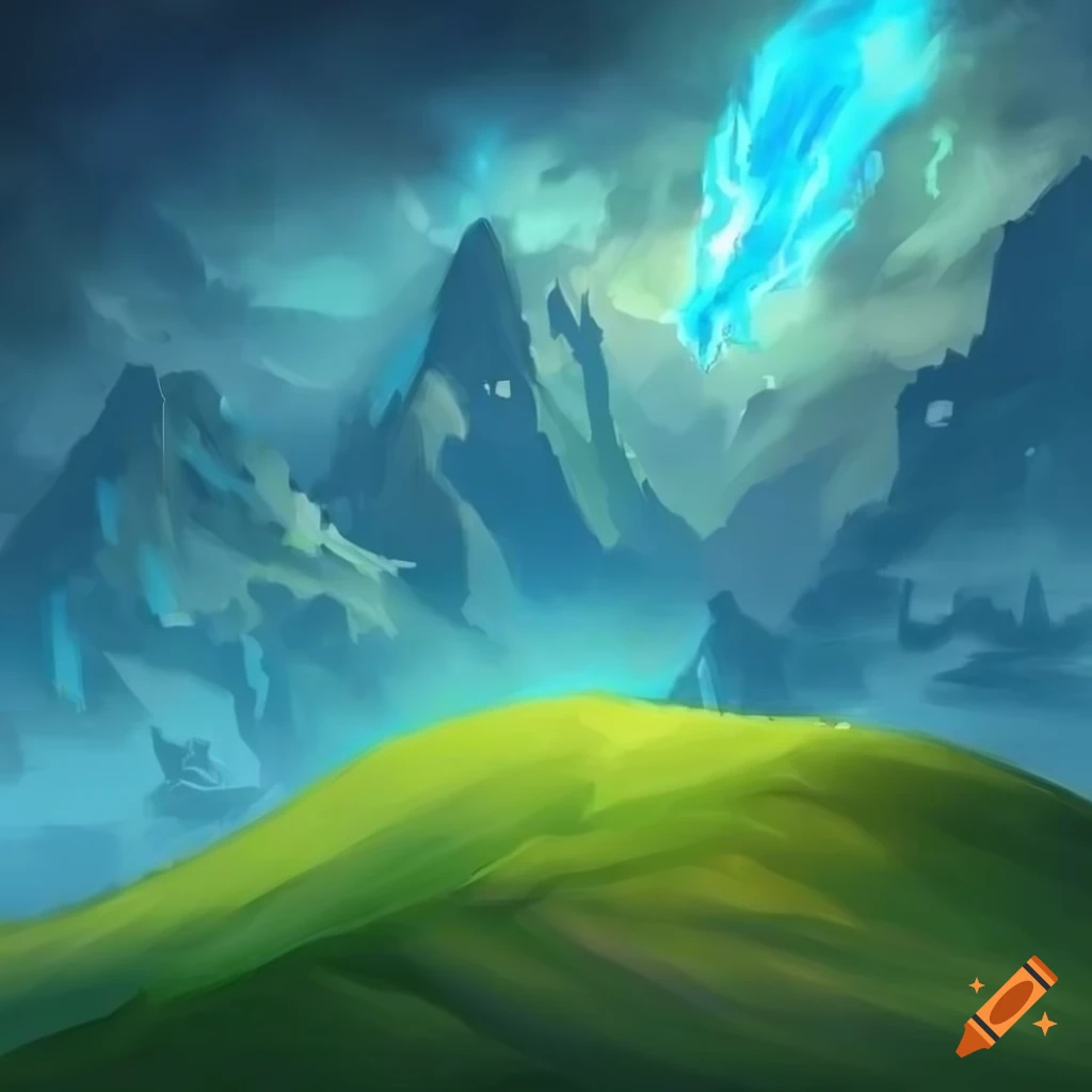 Chaotic magic-filled hill in fantasy art style on Craiyon
