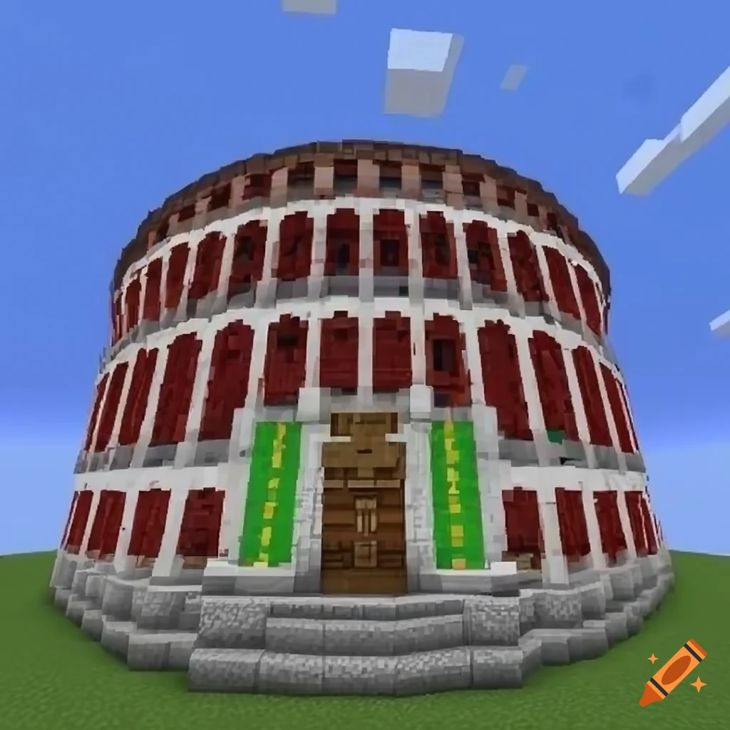 Exterior of a round building in minecraft with colorful palette on Craiyon