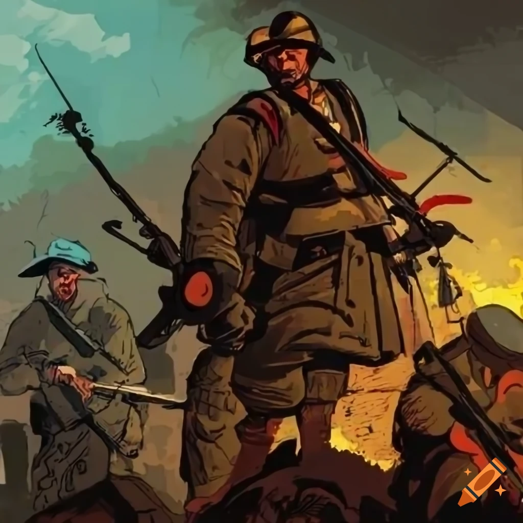 Historical comic-style depiction of british and american soldiers in ...