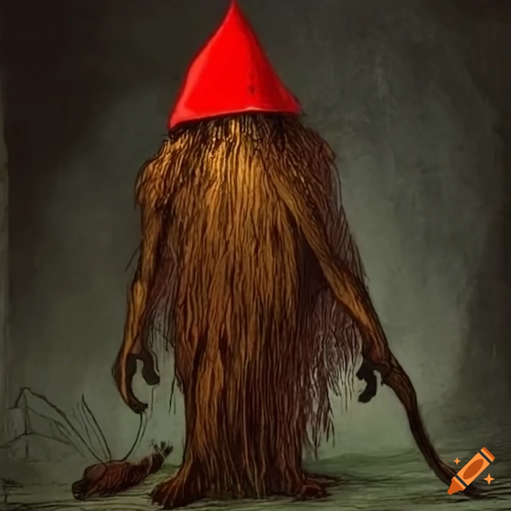 Red-cap, a malevolent creature from European folklore in a forest ...