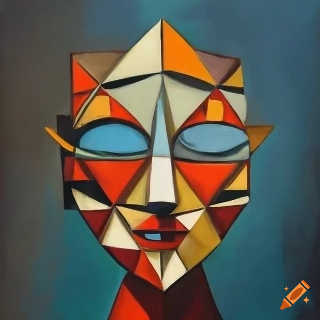 Cubist masterpiece painting of a geometric mask on Craiyon