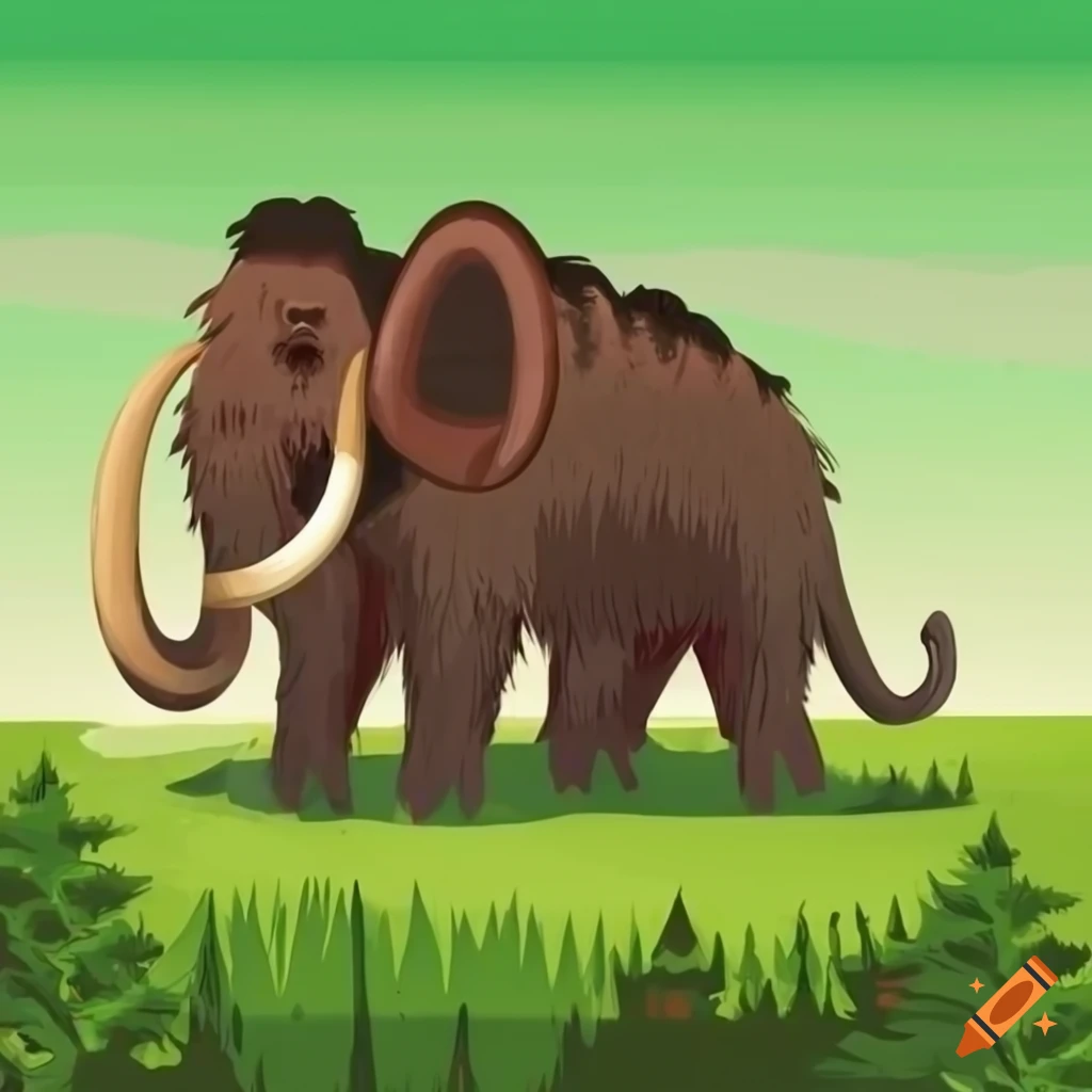 Mammoth in a green landscape with trees and grass on Craiyon