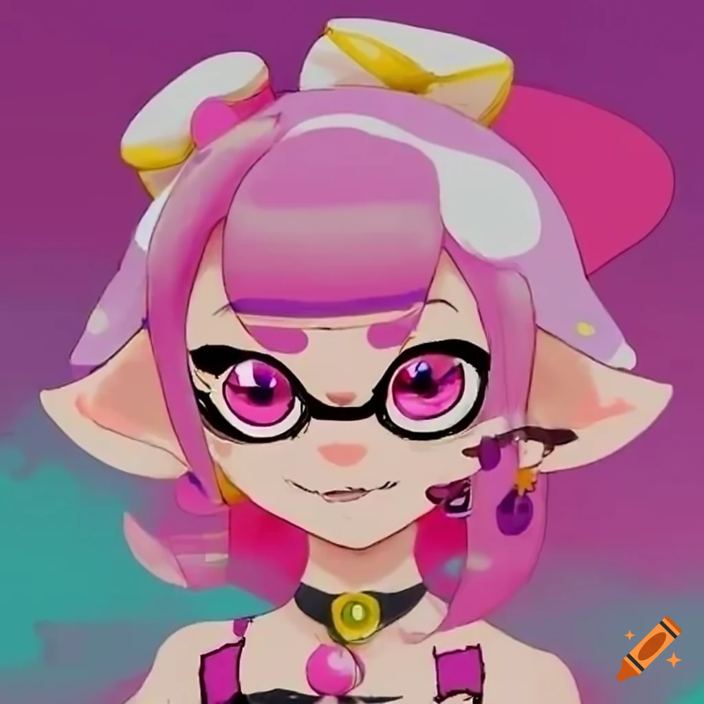 Inking girl with pink ink and short hair from splatoon on Craiyon