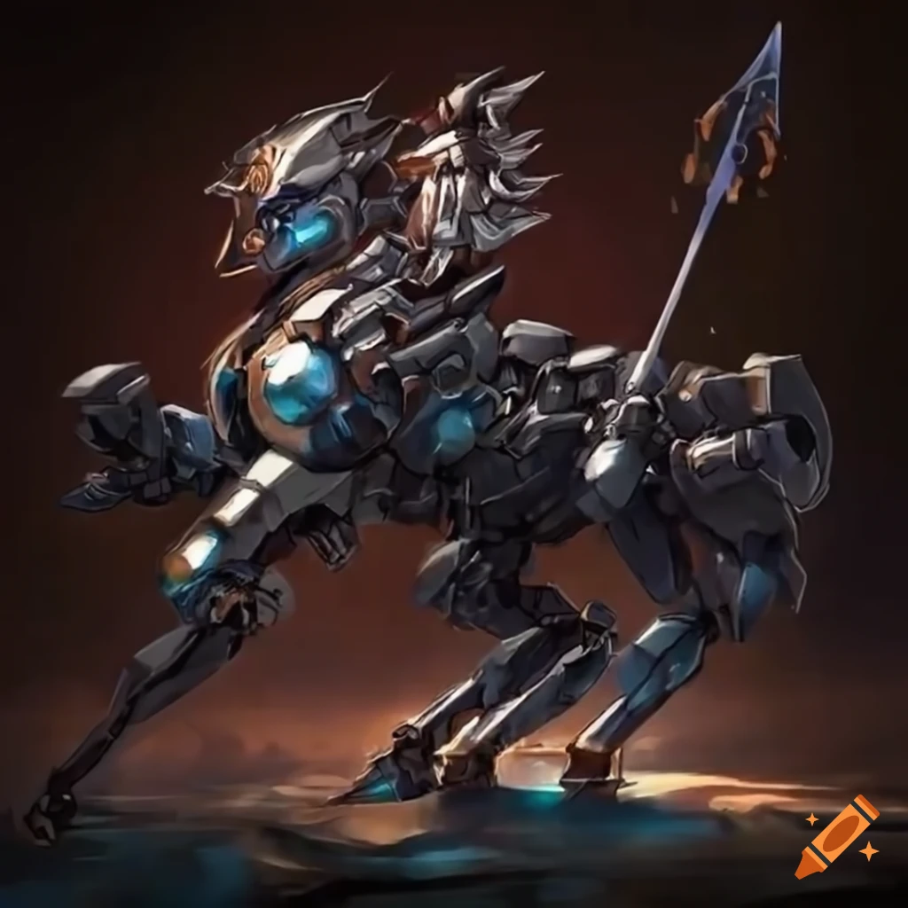 Mecha horse and rider with a spear on Craiyon