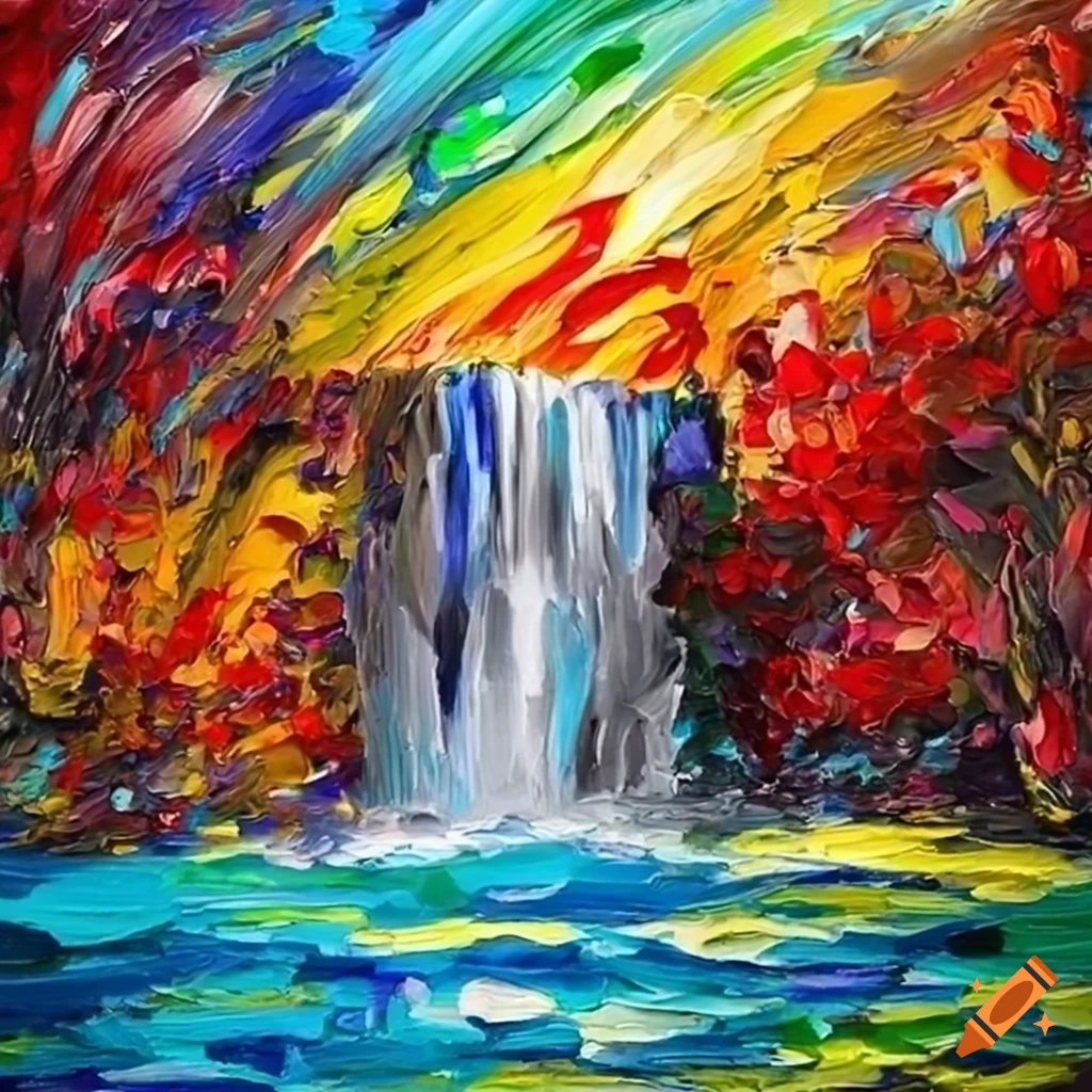 Rainbow waterfall in impasto style on Craiyon