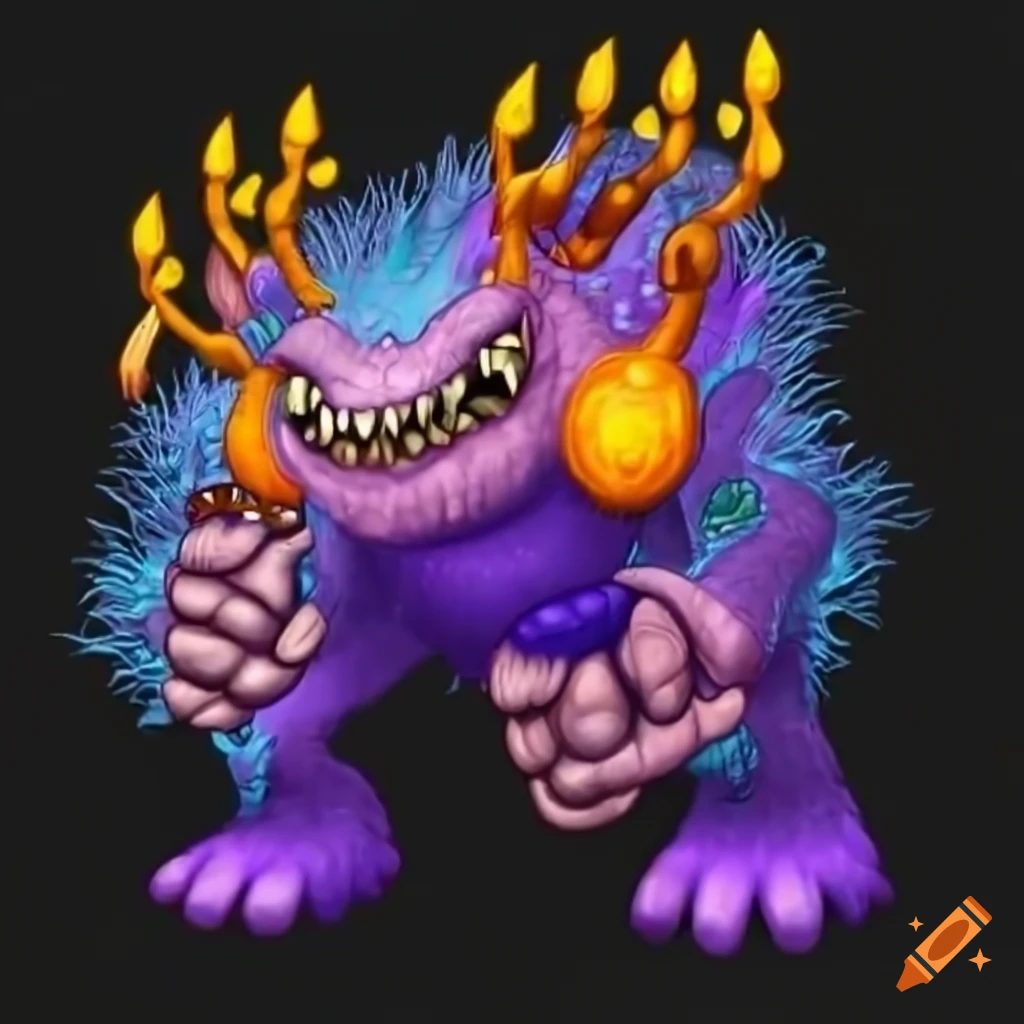 Monster with spikes and multiple eyes in My Singing Monsters style on Craiyon