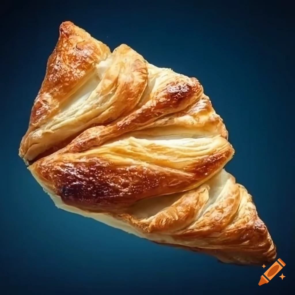 Crispy puff pastry with a layered triangular shape on Craiyon