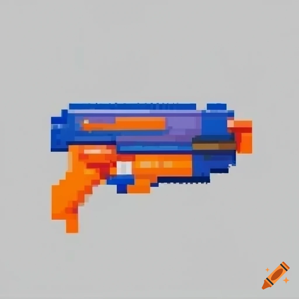 Pixel art of a nerf gun on a white background on Craiyon