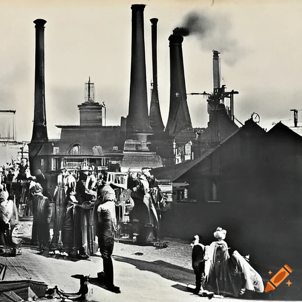 Industrial revolution scene with people on Craiyon