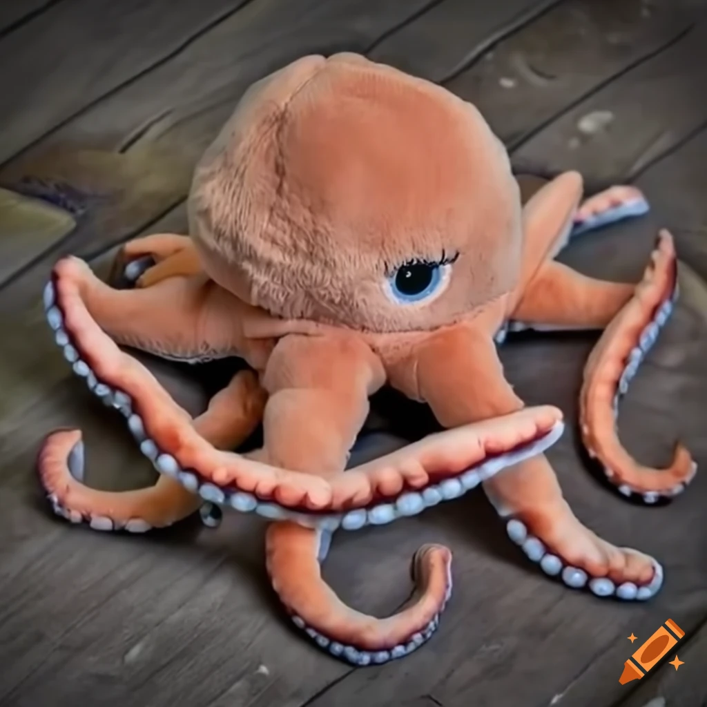 Grumpy plush octopus in a mob boss role on Craiyon