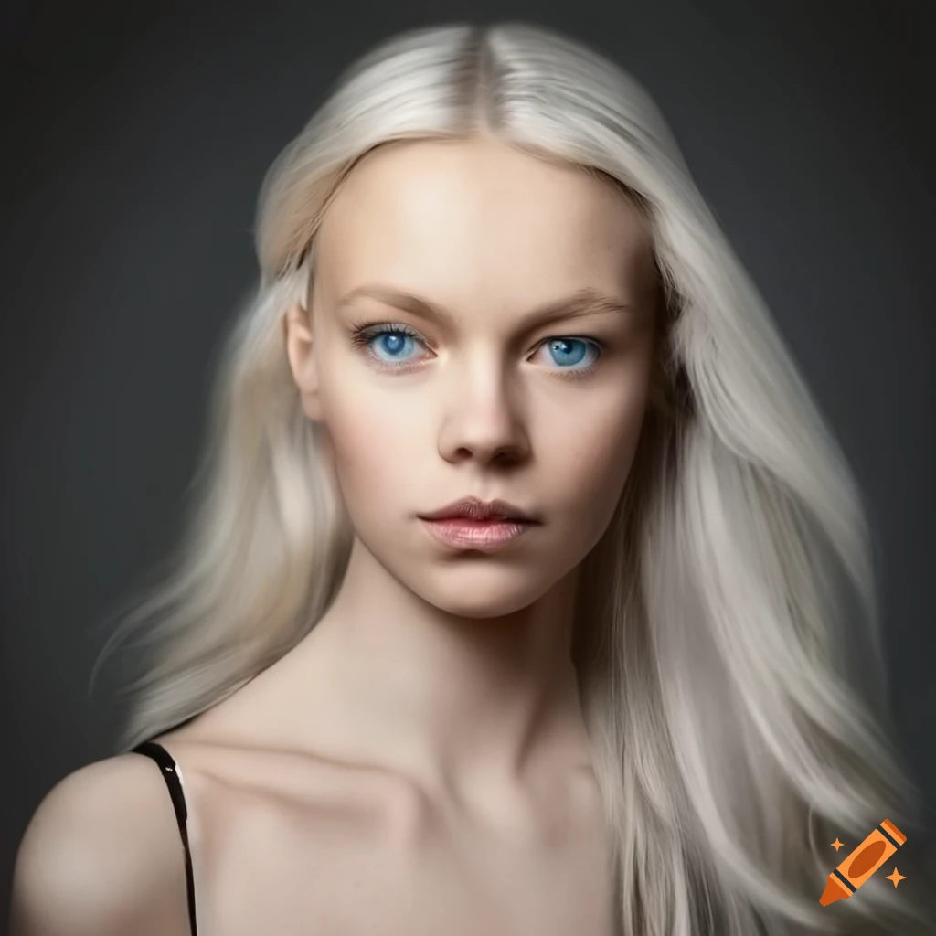 Portrait of a Nordic princess with platinum blonde hair and sultry ...