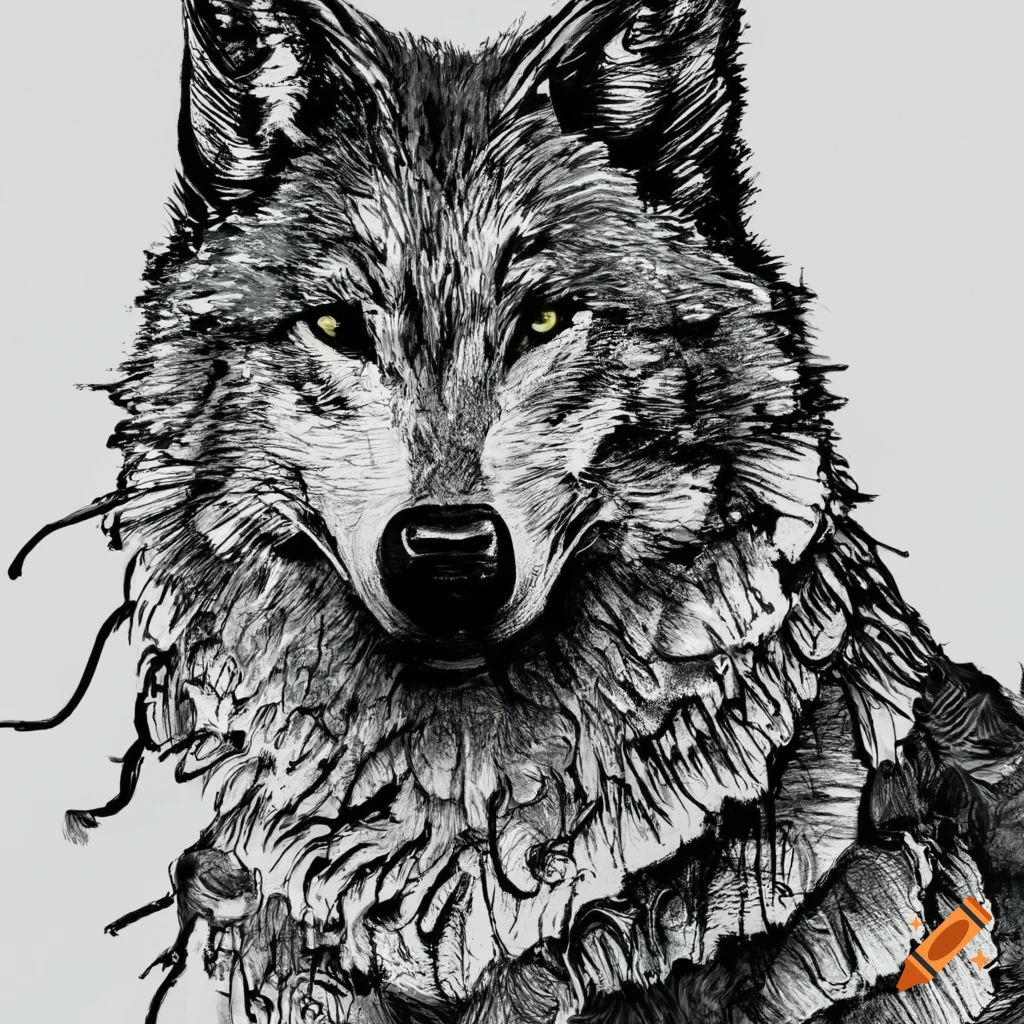 Abstract black ink wolf on white background on Craiyon