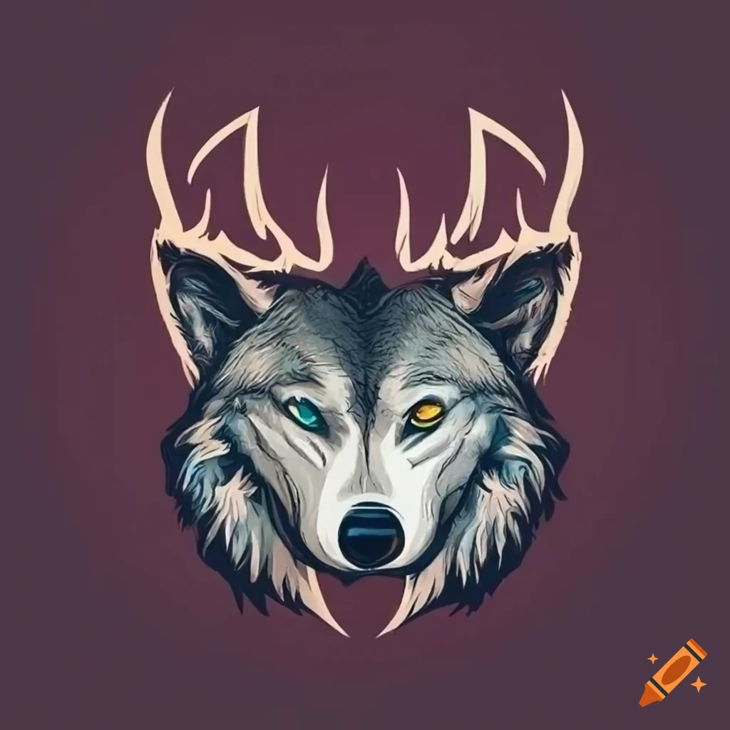 Wolf and elk half-face logo design on Craiyon