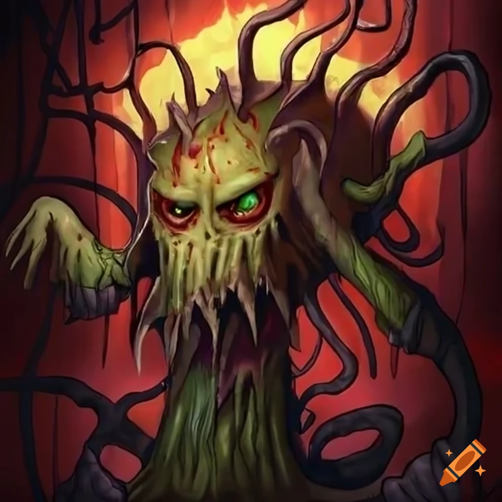 Gloomy cartoon eldritch horror character named SatchelCharge on Craiyon