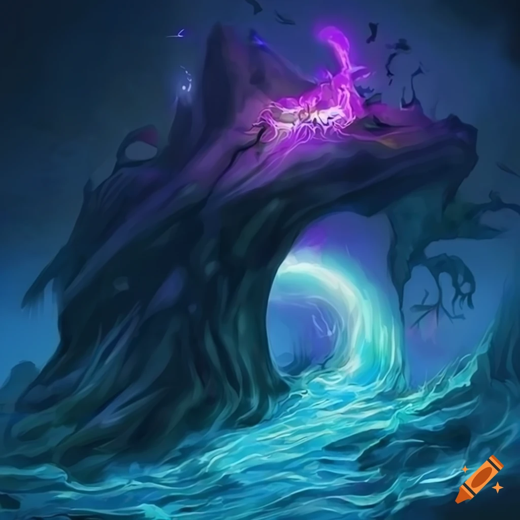 Sea filled with chaotic magic in a fantasy art style on Craiyon