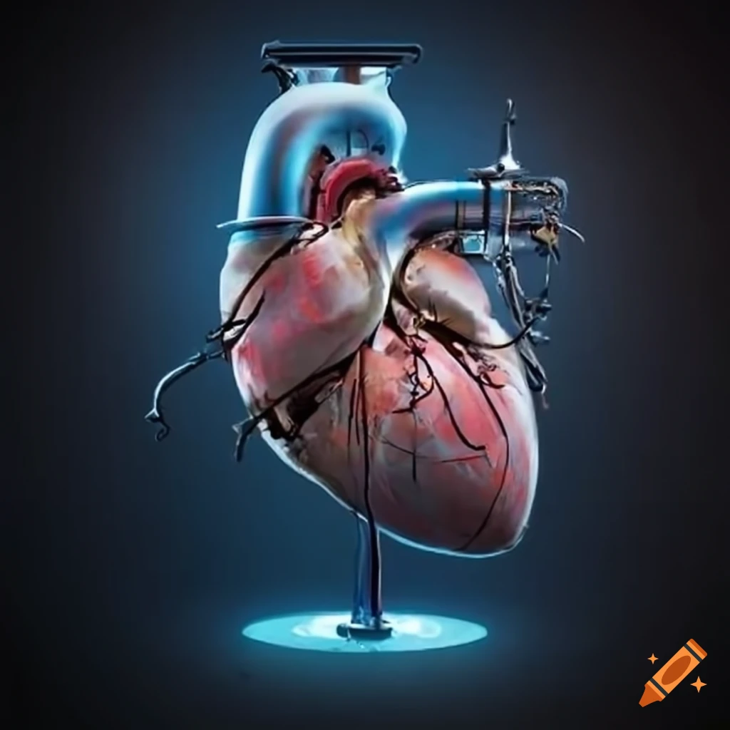 Artificial heart made of steel with a beating engine on Craiyon