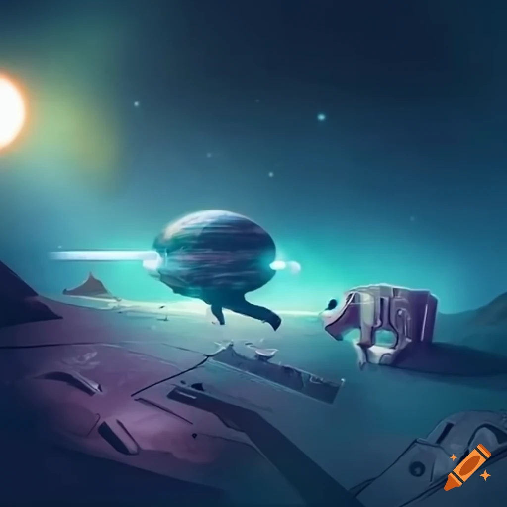 Curious cat piloting a futuristic spaceship on an alien planet on Craiyon