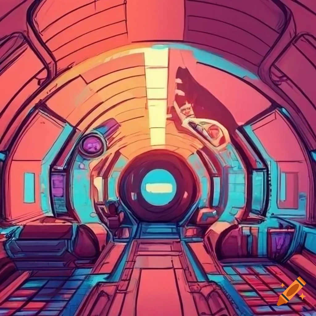 Retro-futuristic technical drawing of a factory pod on Craiyon