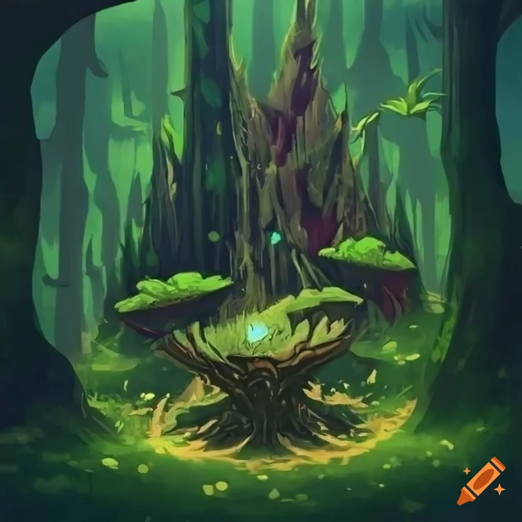 Forest filled with chaotic magic in fantasy art style on Craiyon