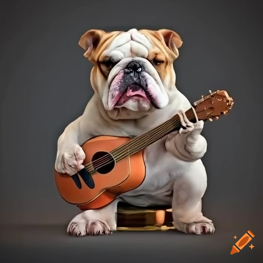 English bulldog playing guitar on Craiyon