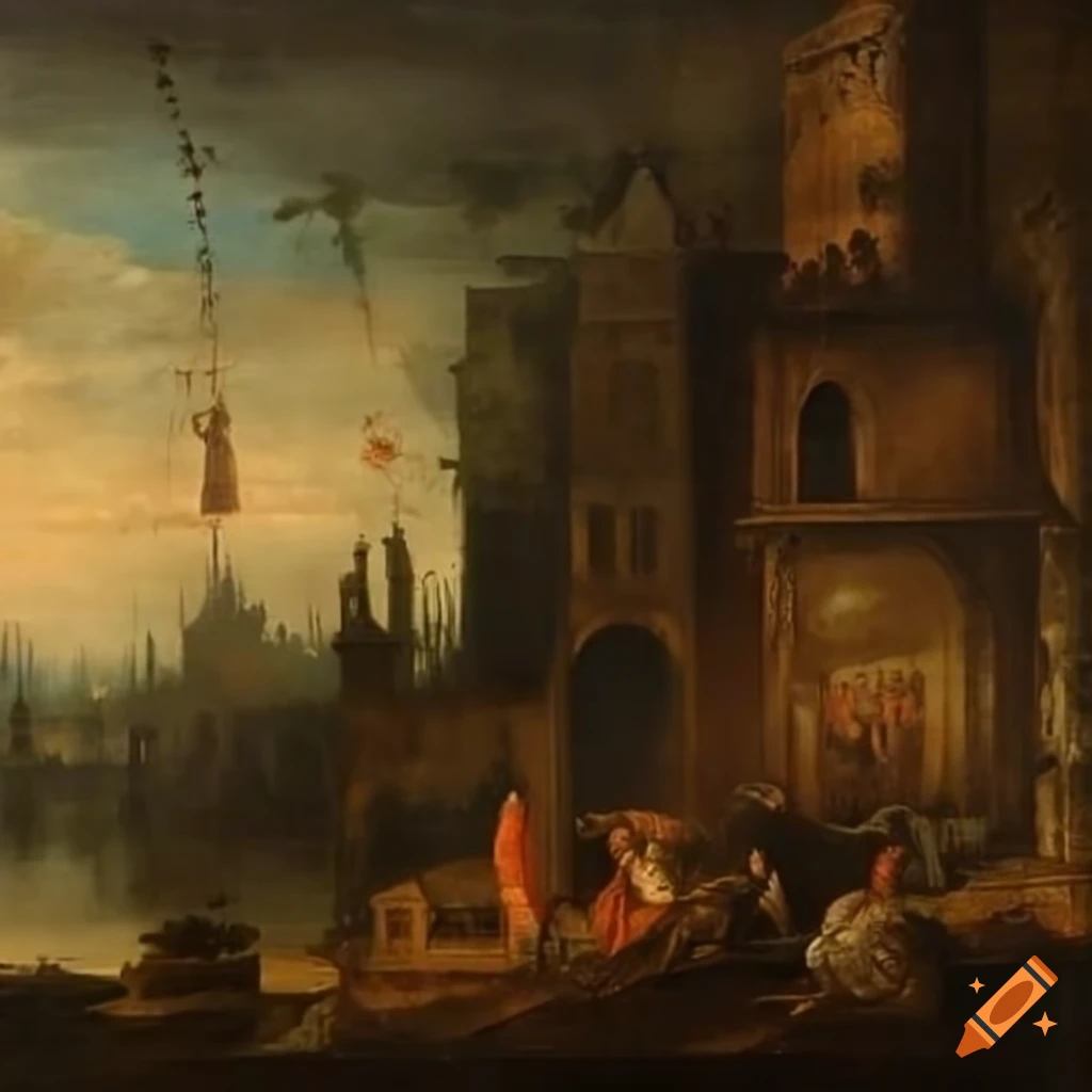 Apocalyptic scene in 15th century Flemish style painting on Craiyon