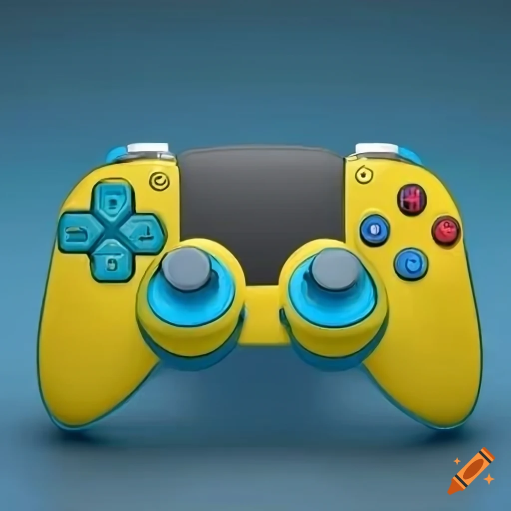 Blue and yellow gamepad with 'it' text in the background on Craiyon