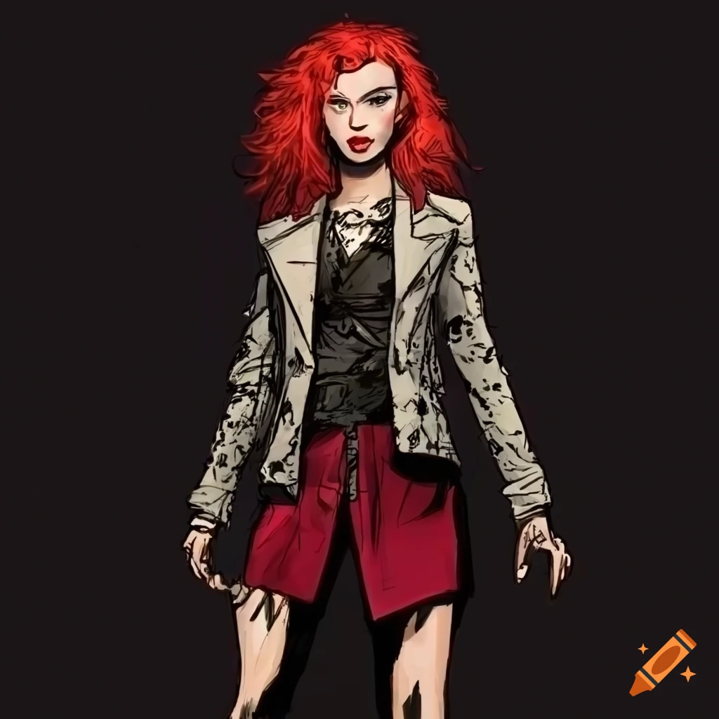 Female punk-style comic book character in a detective coat with a rage ...