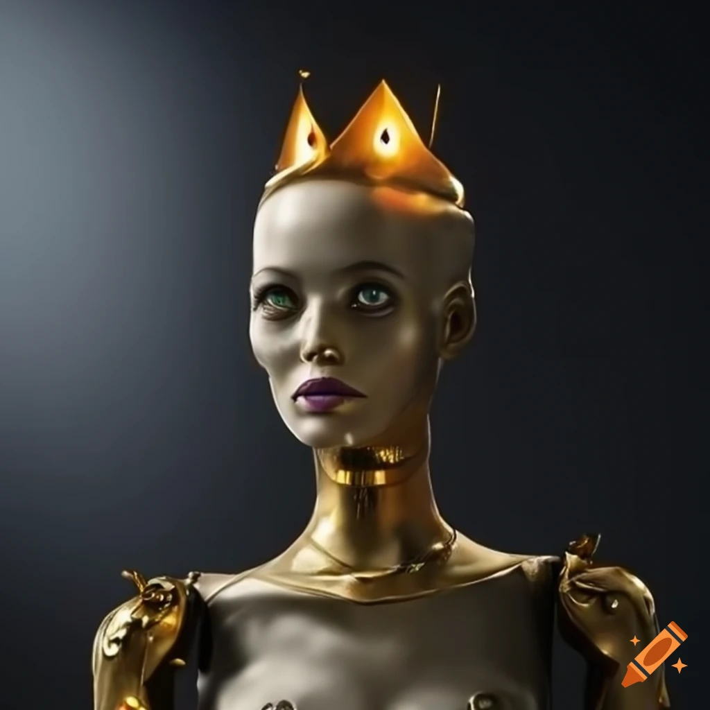 Gold robot portraying Saint Lucia with candle crown in hyper-realistic ...