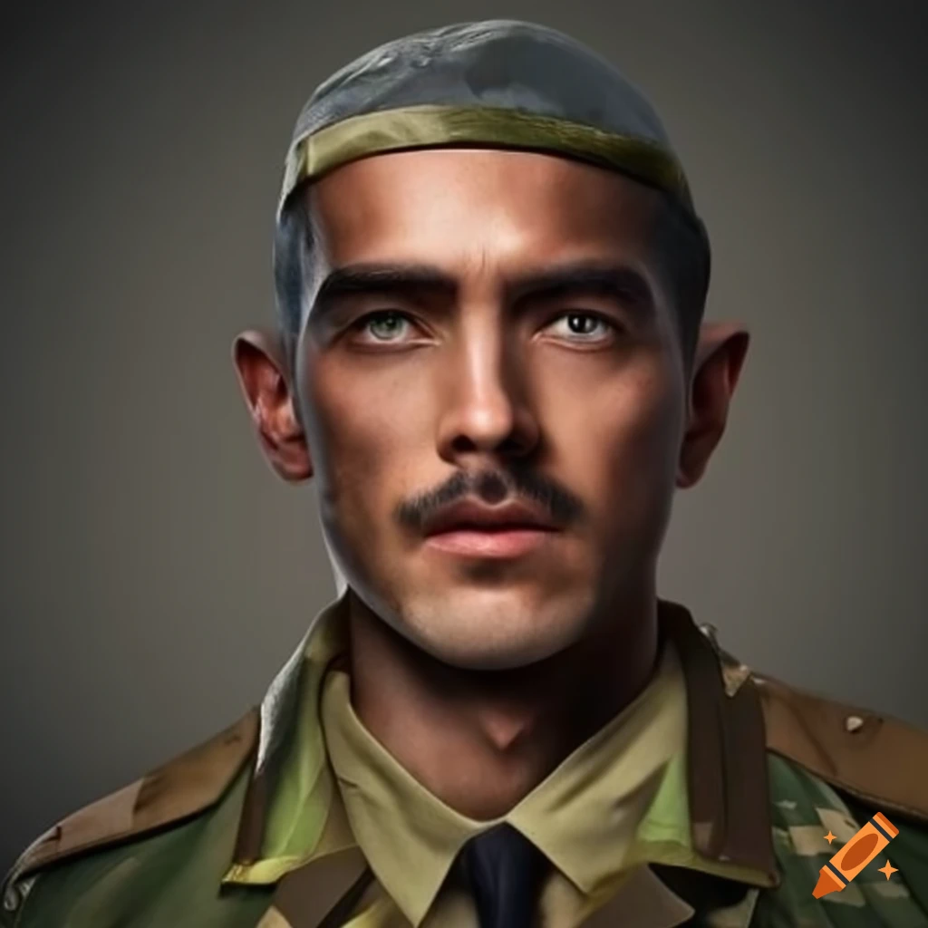 Elegant headshot of a soldier man on Craiyon