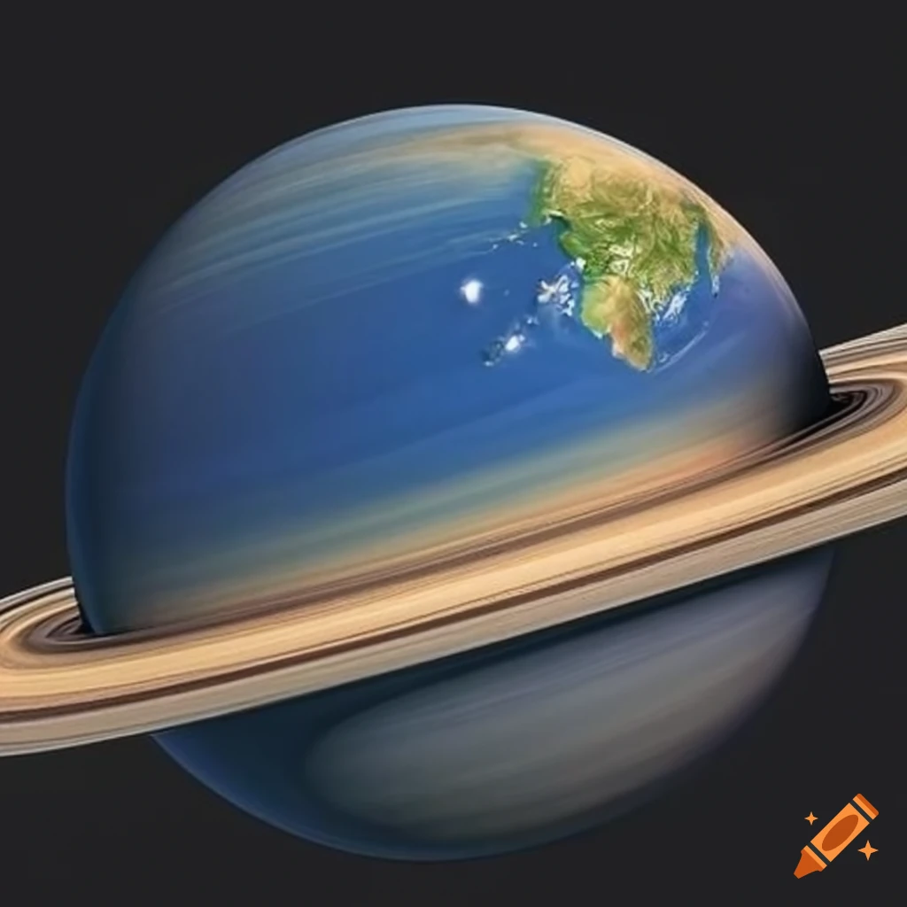 Hyperrealistic depiction of a planet with saturn-like rings in earth's colors on Craiyon