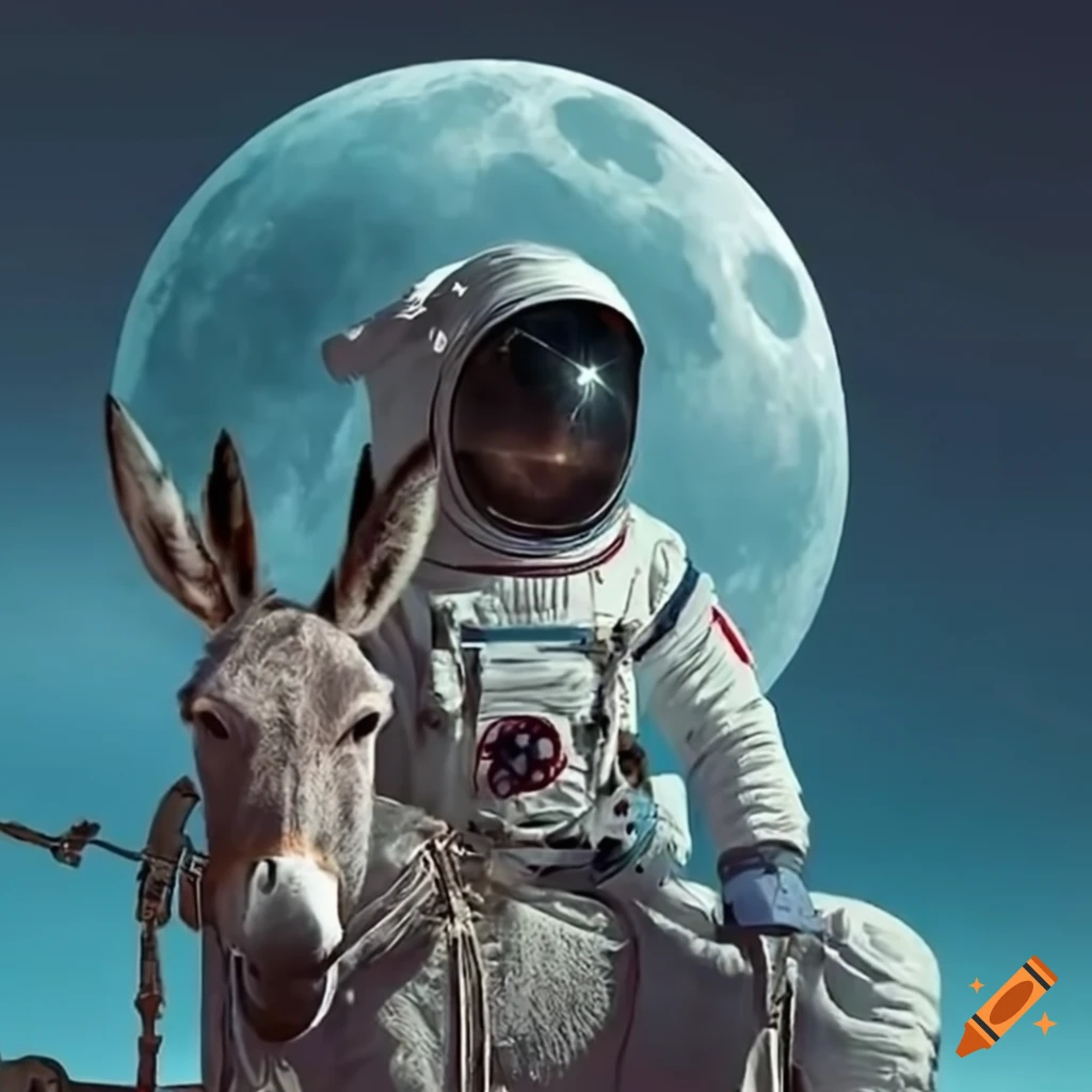 Pakistani astronaut exploring the moon on a donkey in a fantasy setting ...