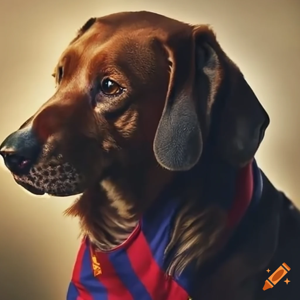 Dog wearing messi jersey contemplating outdoor activities on Craiyon