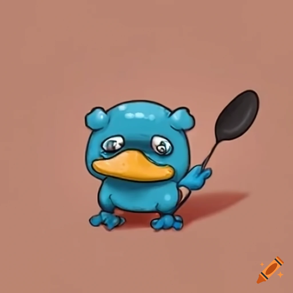 Happy blue platypus with a spoon on Craiyon