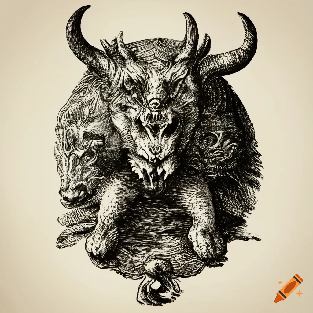 Ancient engraving of a chimera with two goat legs, representing a ...