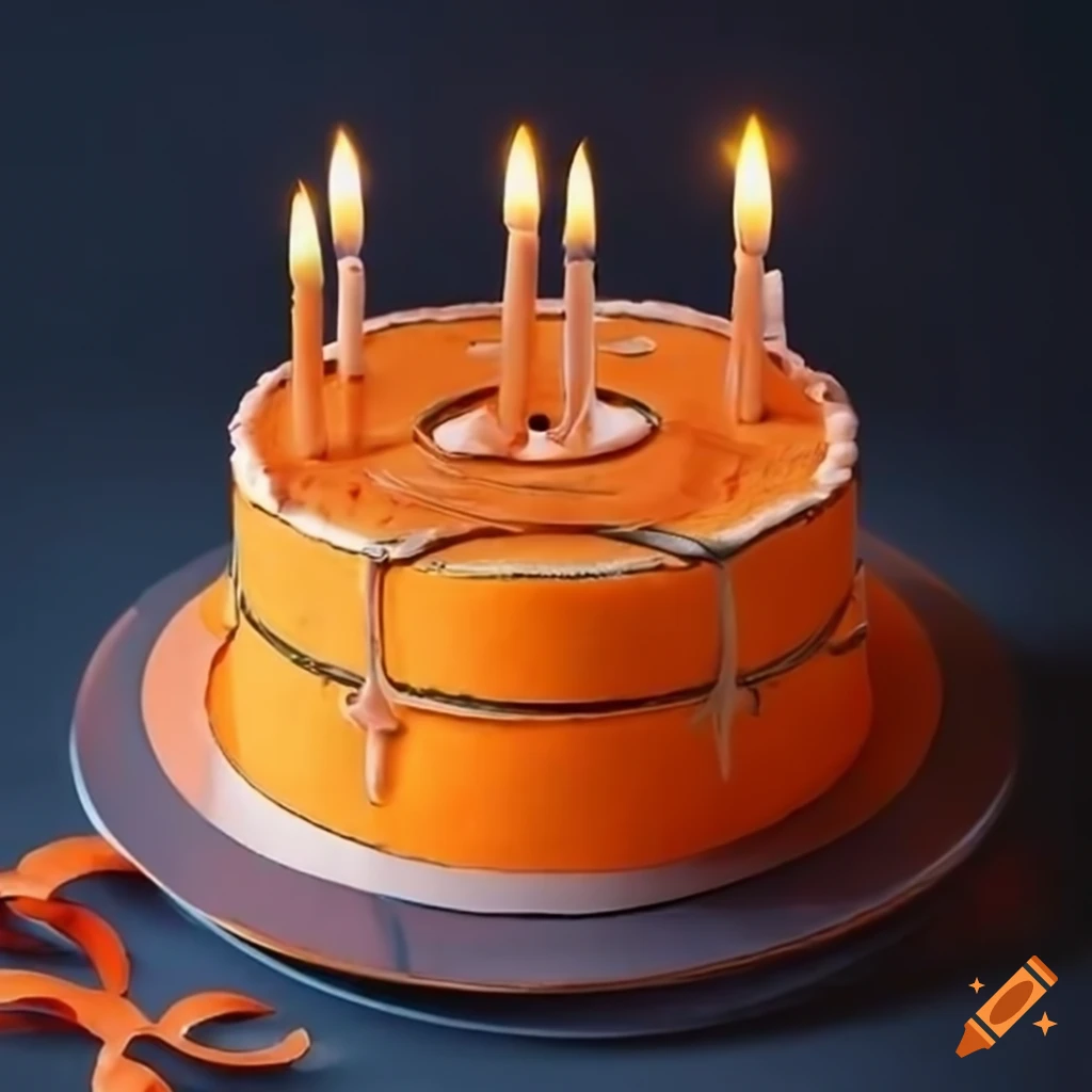 Luxurious orange Hermès-themed birthday cake with 250 candles on Craiyon