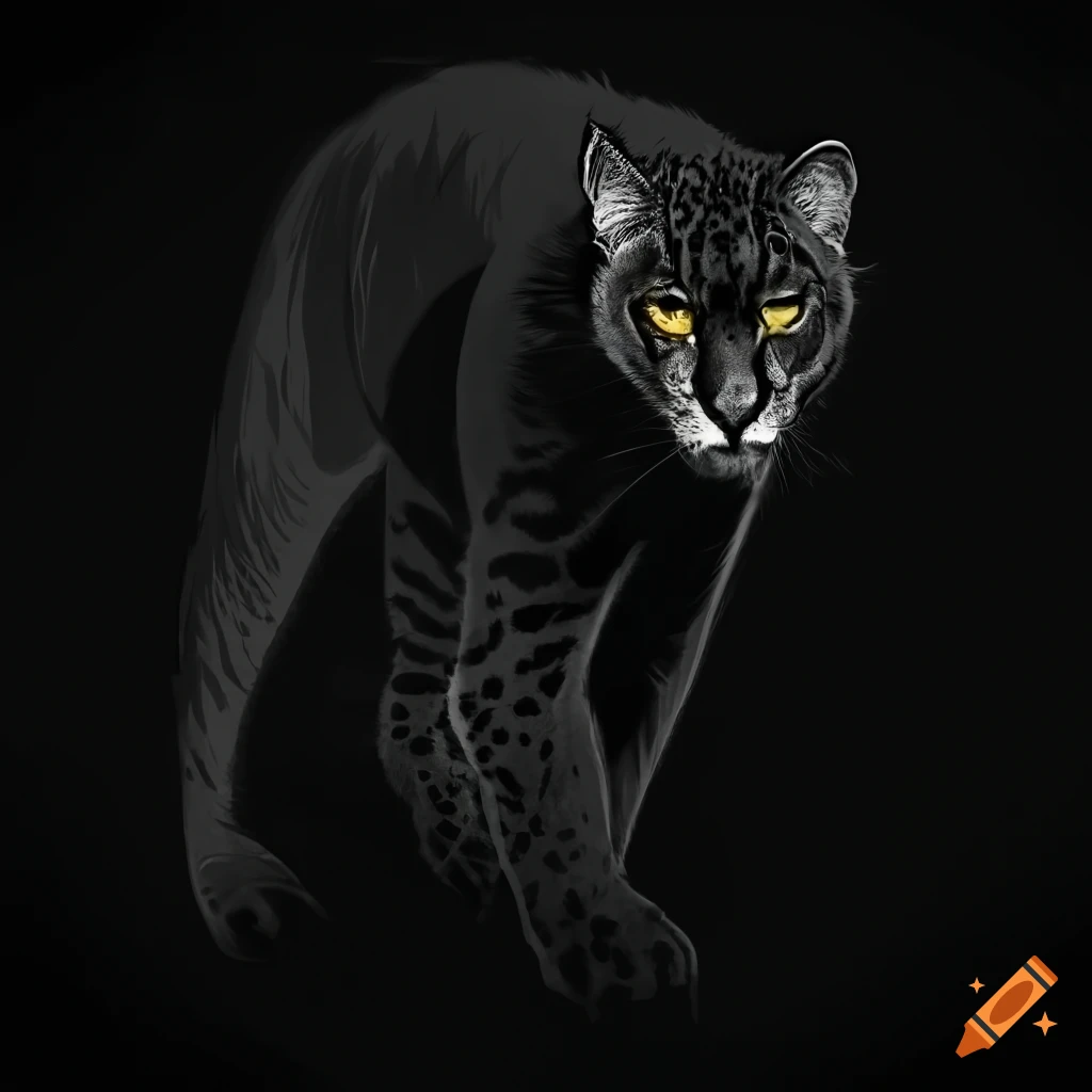 All-black wildcat with large yellow eyes in a dark setting on Craiyon