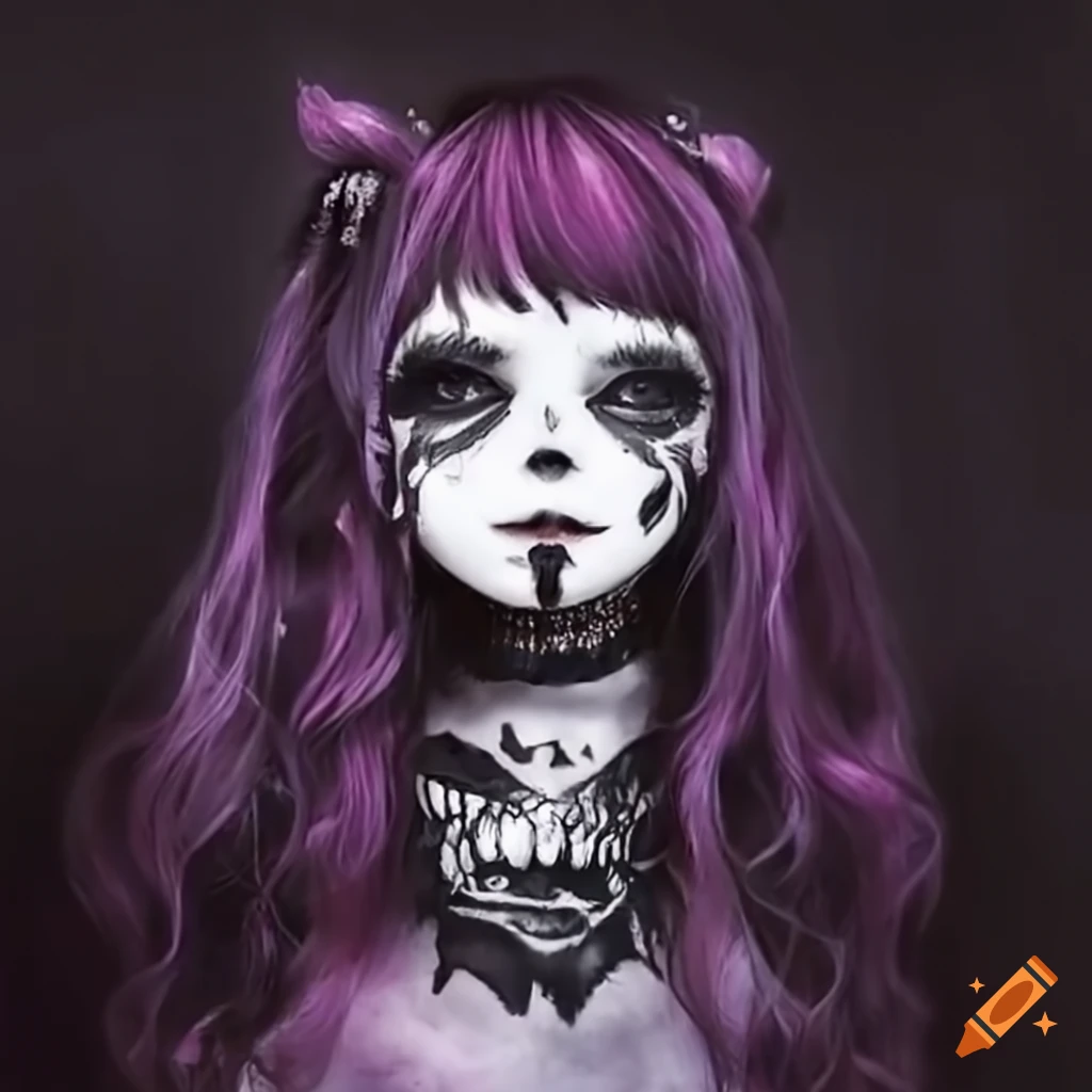 Person with black metal corpse paint in a kawaii cute style on Craiyon
