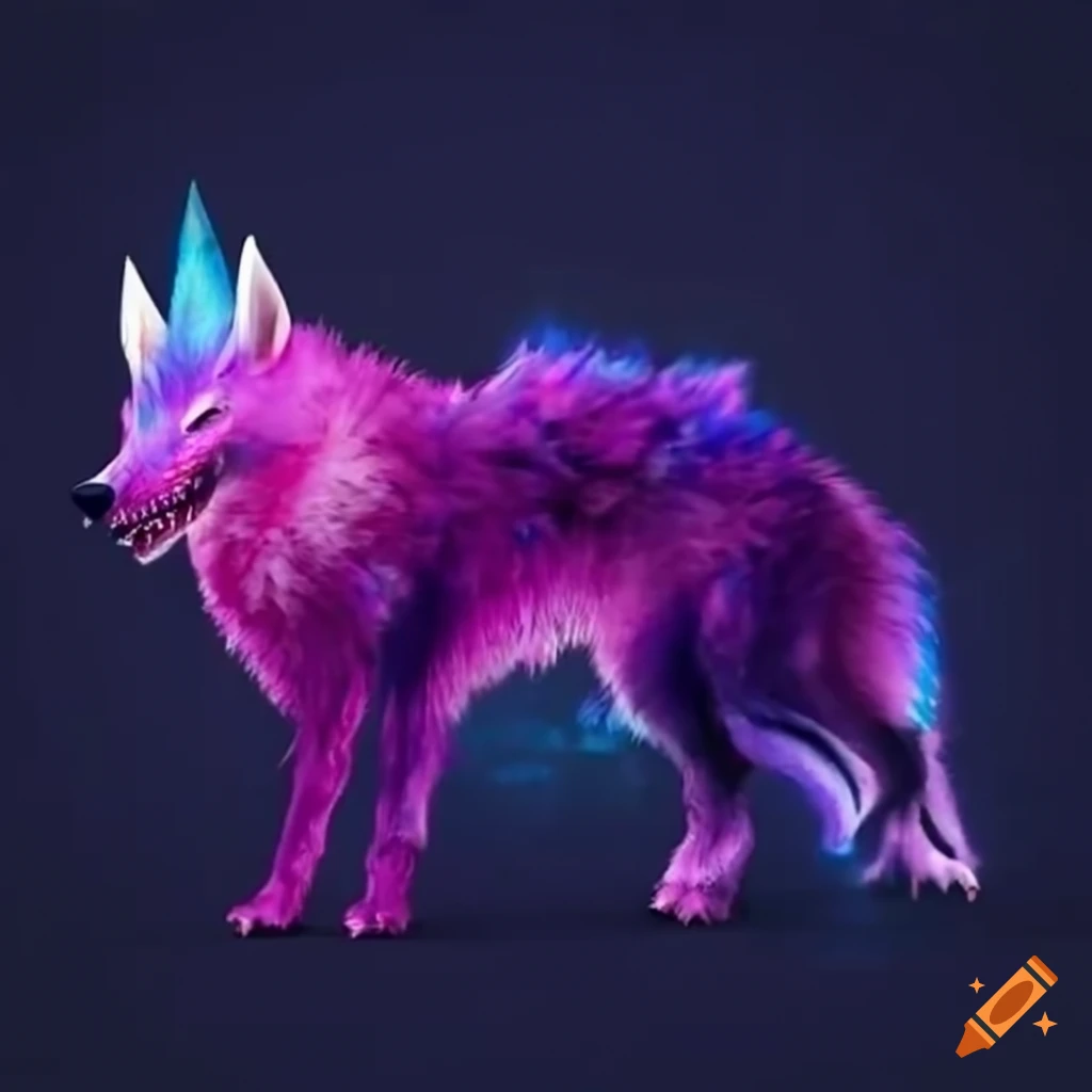 Ethereal wolf-like monster made of red crystals on Craiyon