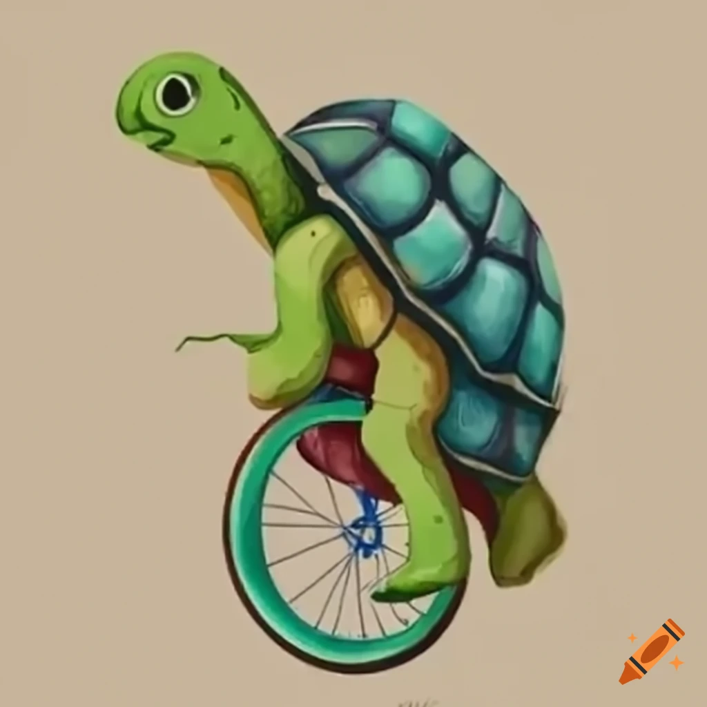 Tortoise riding unicycle with crocs on Craiyon